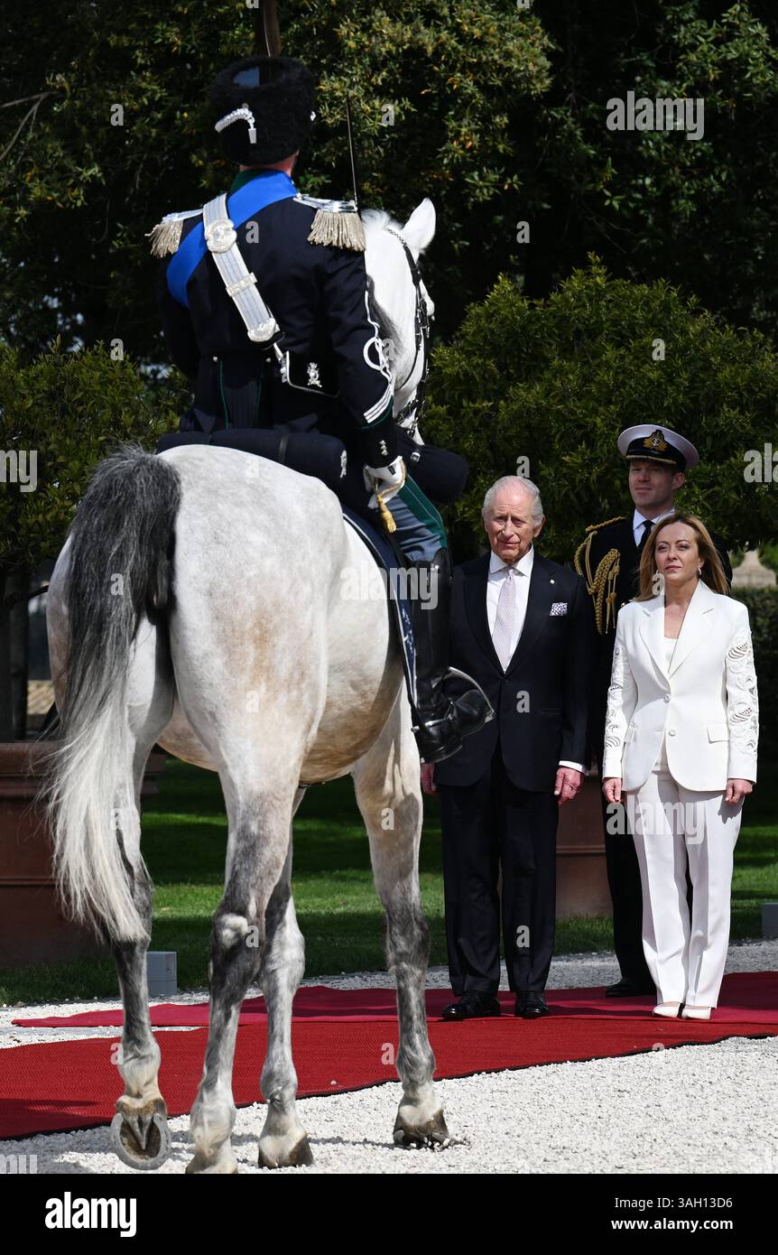 King Charles III is received by Italian Prime Minister Giorgia Meloni ...