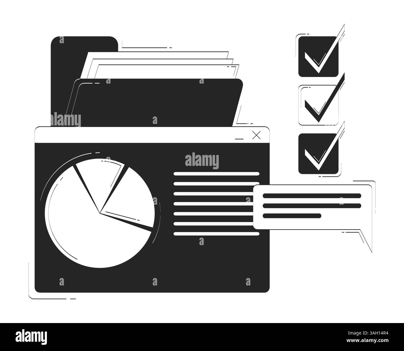 Business dashboard with charts, files and checklist doodle linear object Stock Vector Image ...