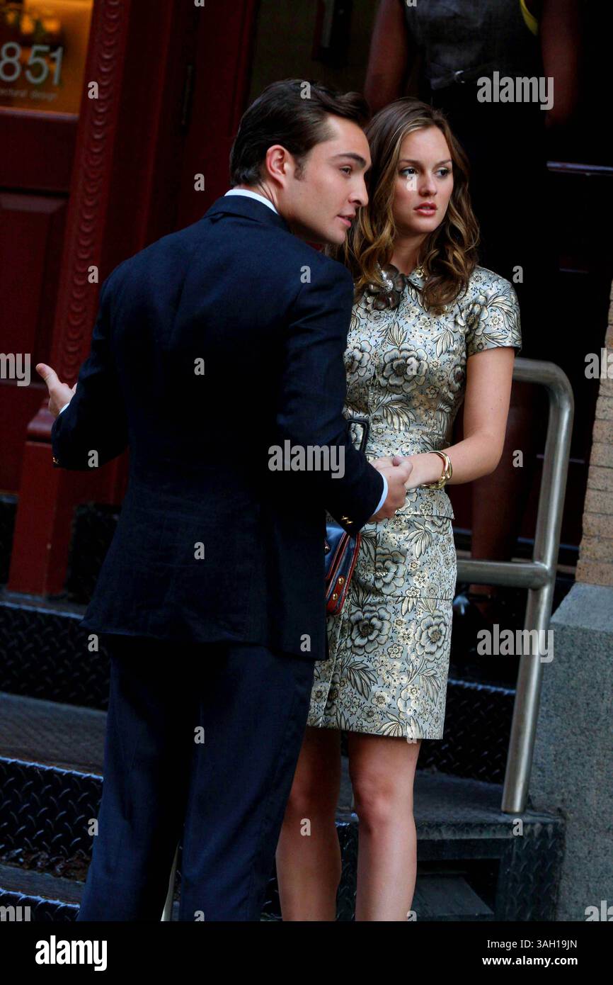 LEIGHTON MEESTER,ED WESTWICK.on the set of ''Gossip Girl'' .filming in ...
