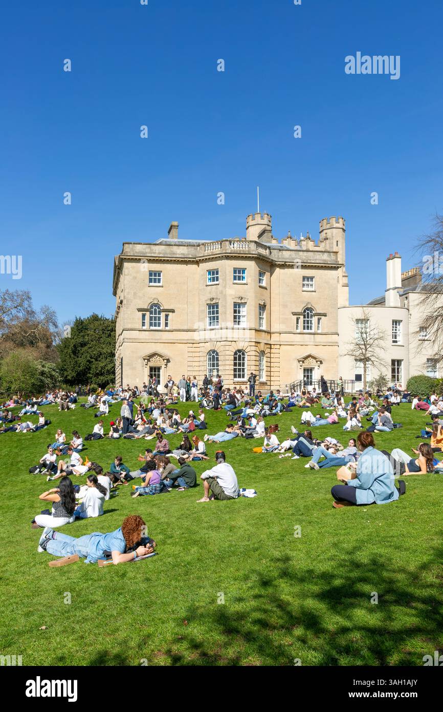 Students on lawn sunbathing, Royal Fort House architect James Bridges ...