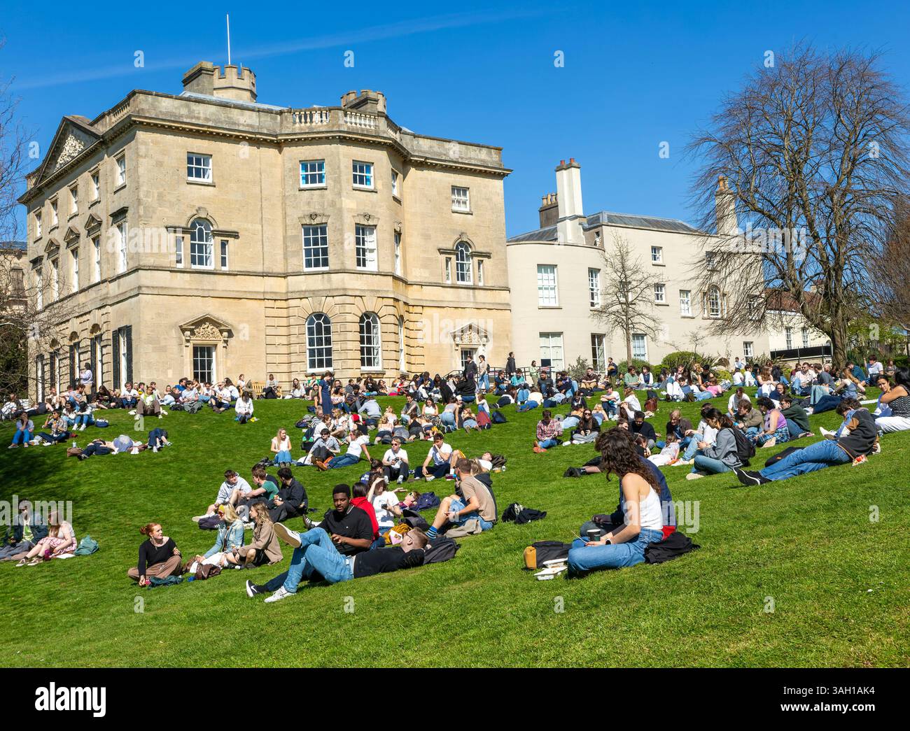 Students on lawn sunbathing, Royal Fort House architect James Bridges ...