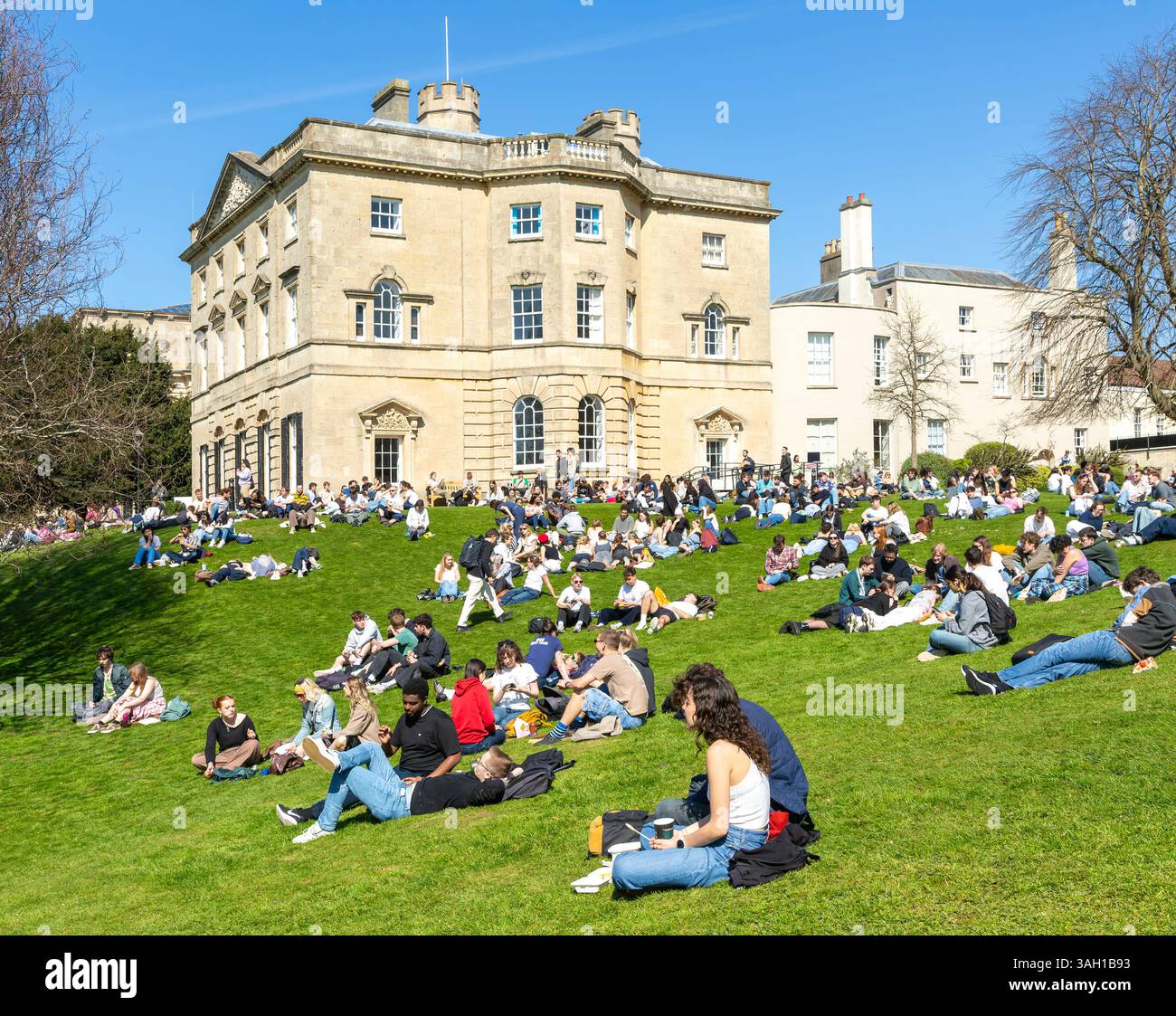 Students on lawn sunbathing, Royal Fort House architect James Bridges ...