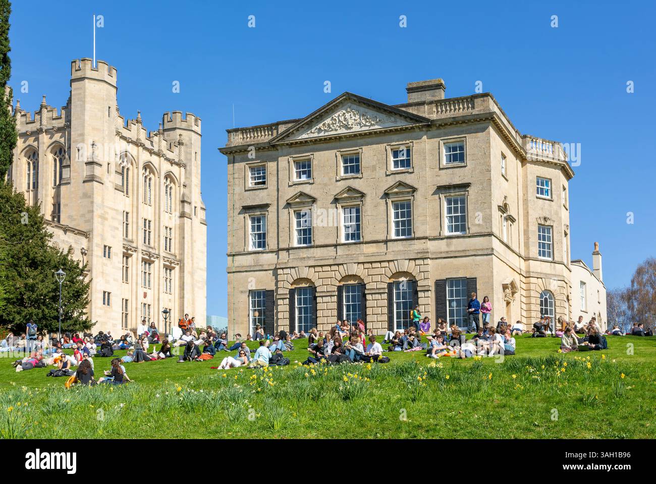 Students on lawn sunbathing, Royal Fort House architect James Bridges ...
