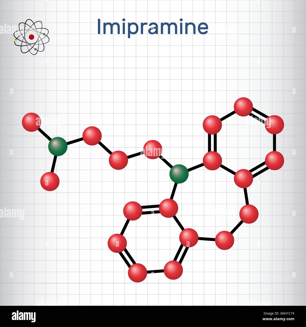 Imipramine molecule. Tricyclic antidepressant, TCA for treating ...