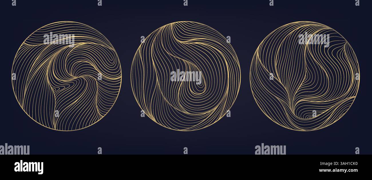 Vector set of abstract line circle luxury logos, art deco golden ...