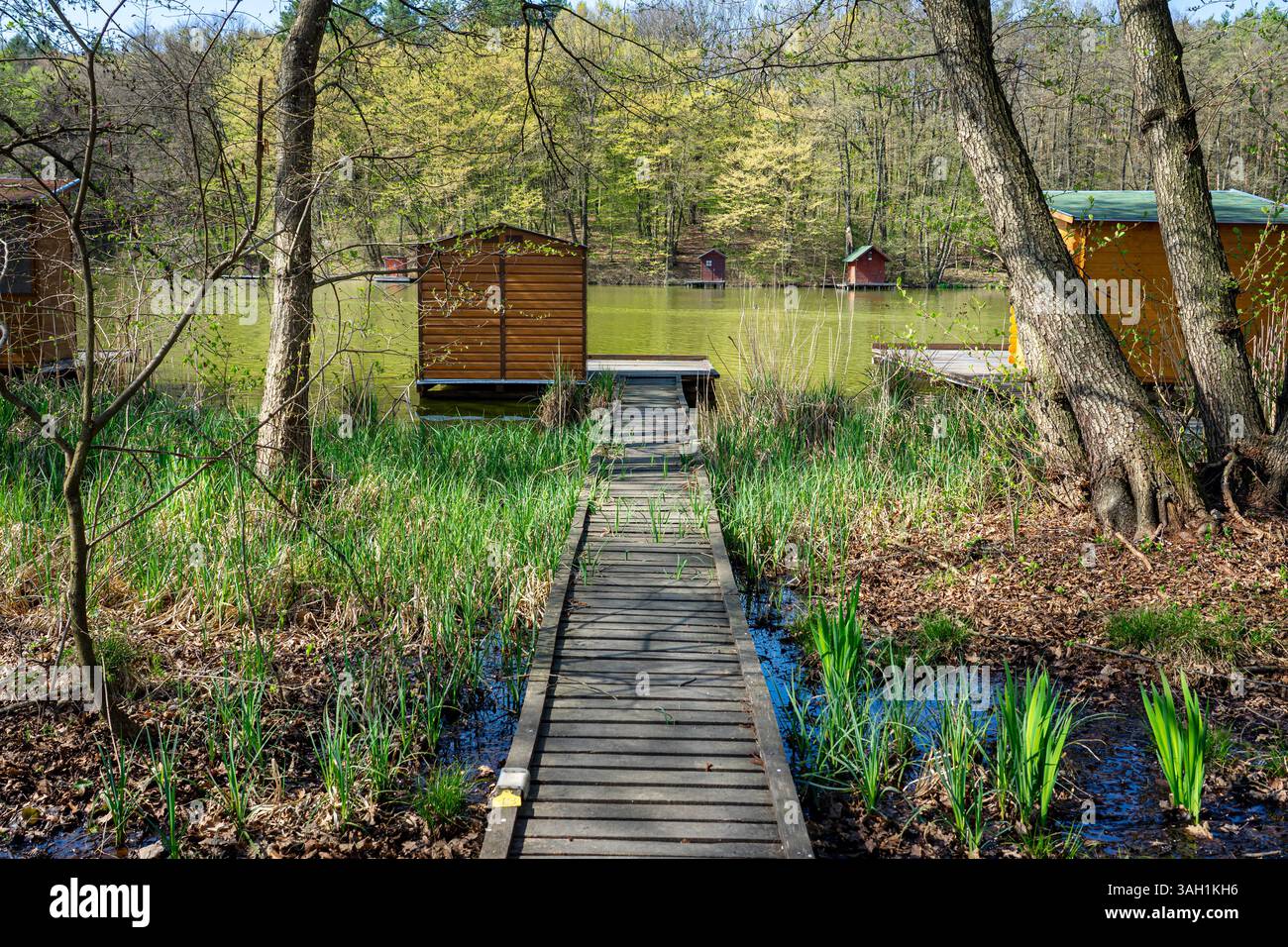 szajk fishing lakes in hungary with fishing huts on the water Stock ...