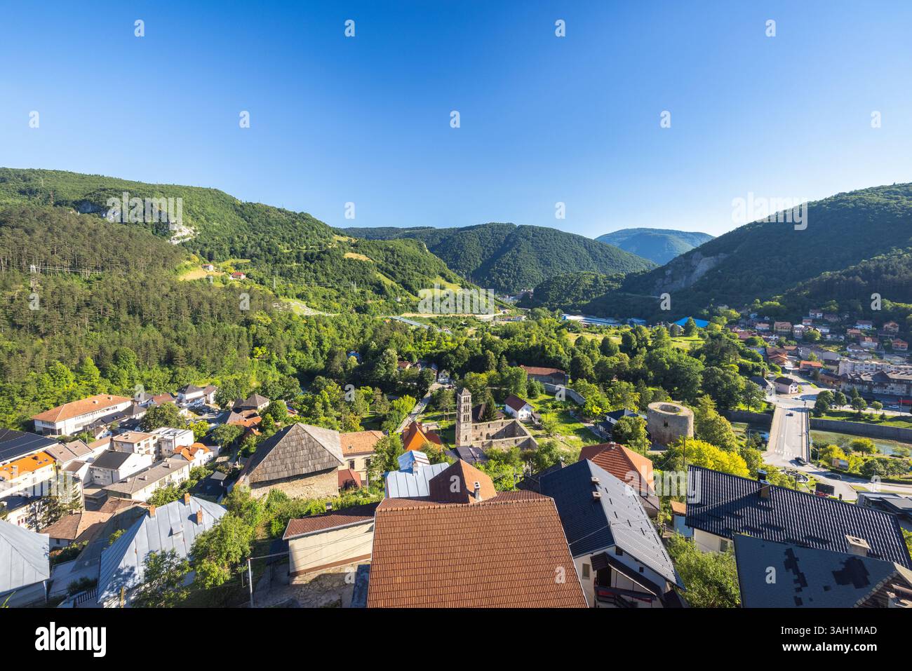 Jajce town in Bosnia and Herzegovina, Europe. Panoramic view of a ...
