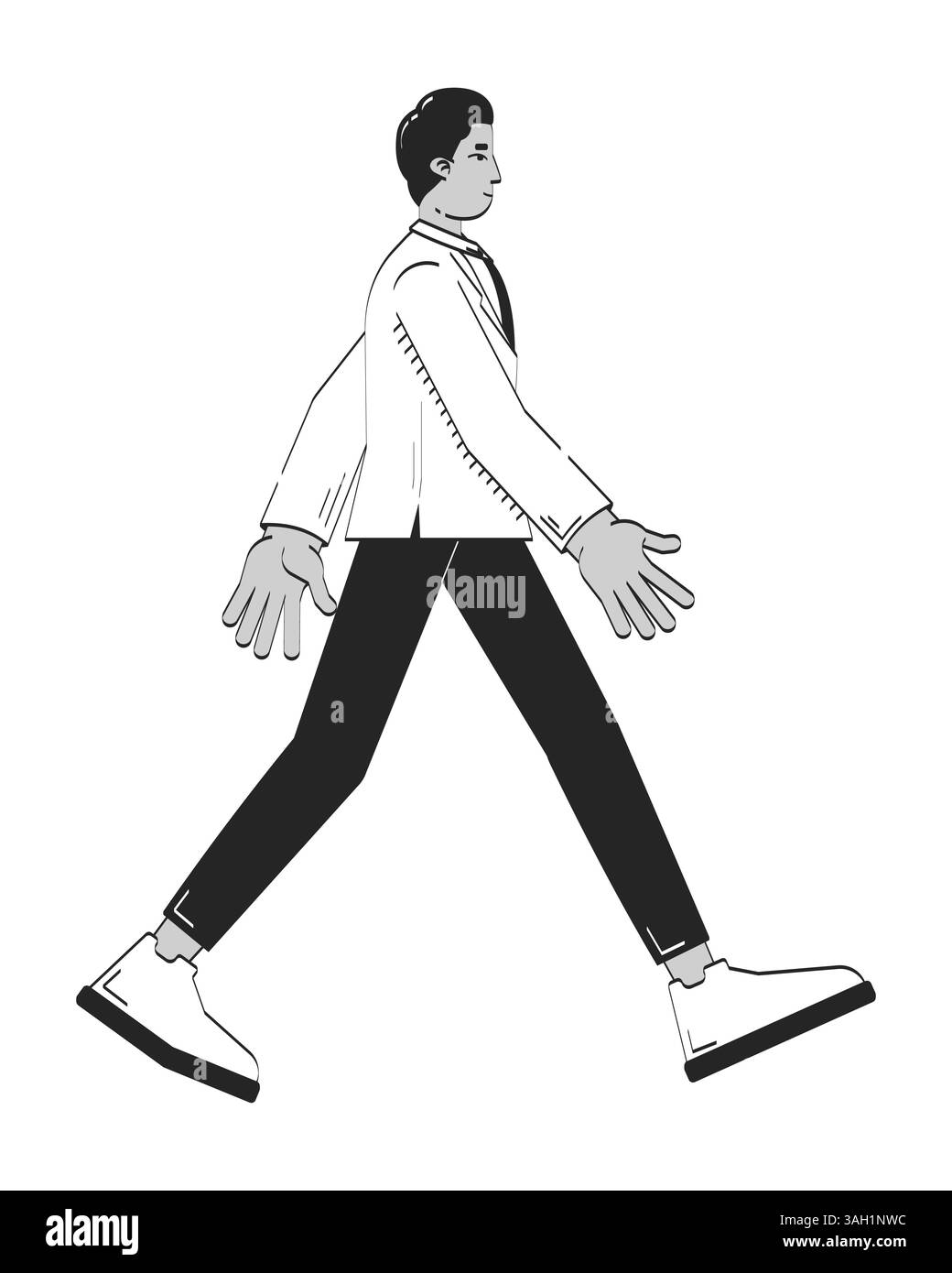 Confident indian man walking forward in business attire doodle linear ...