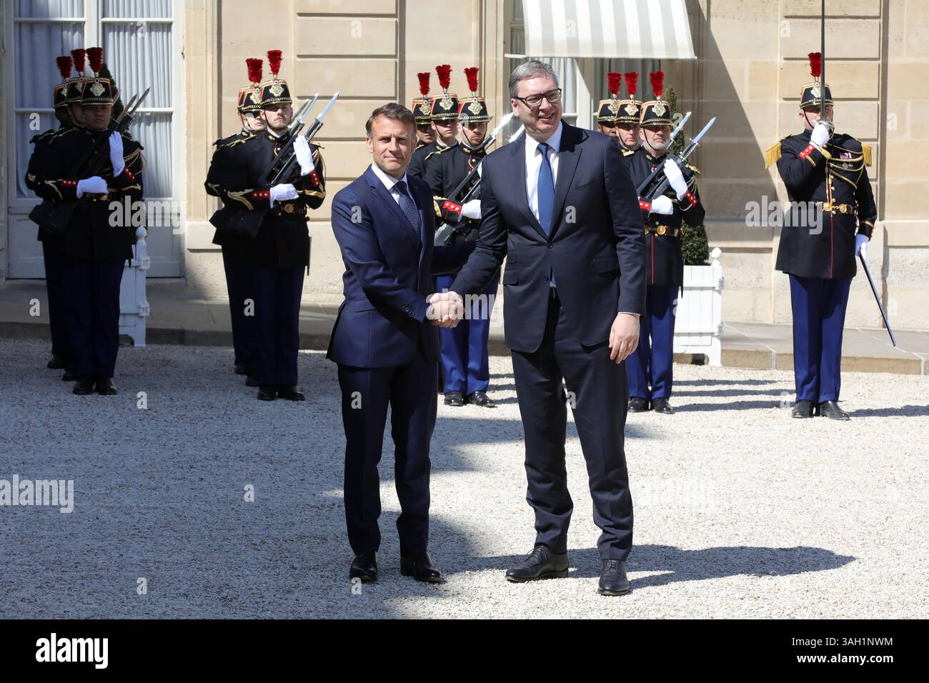 Paris, France on 9 April, 2025, French President Emmanuel Macron and ...