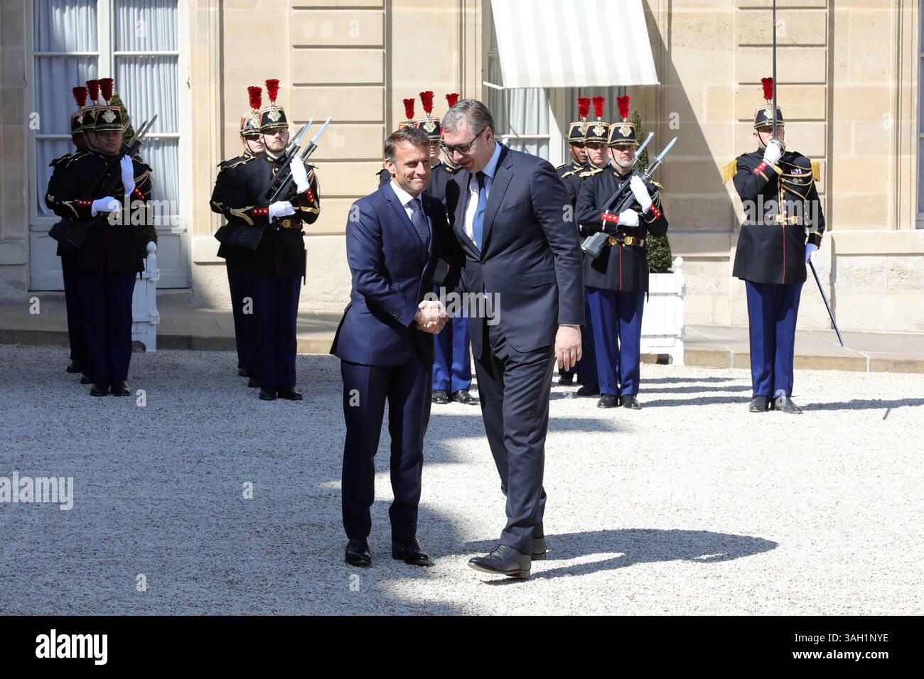 Paris, France on 9 April, 2025, French President Emmanuel Macron and ...