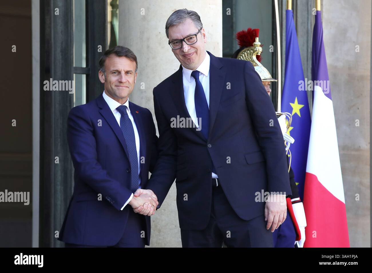 Paris, France on 9 April, 2025, French President Emmanuel Macron and ...