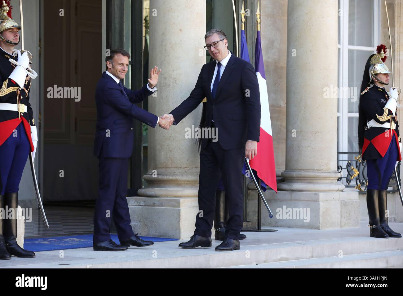Paris, France on 9 April, 2025, French President Emmanuel Macron and ...