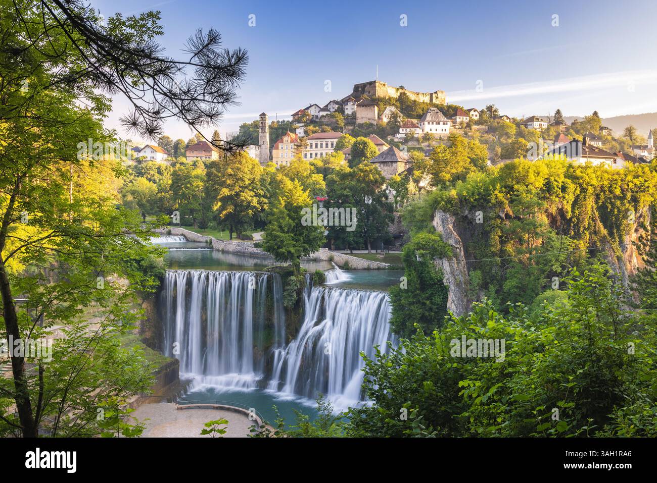 The Pliva Waterfall in Jajce town, Bosnia and Herzegovina, Europe ...