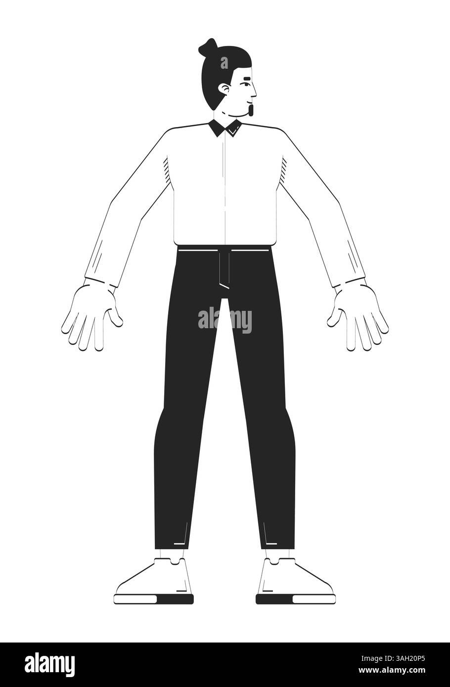 Business casual caucasian man standing with open arms doodle linear ...