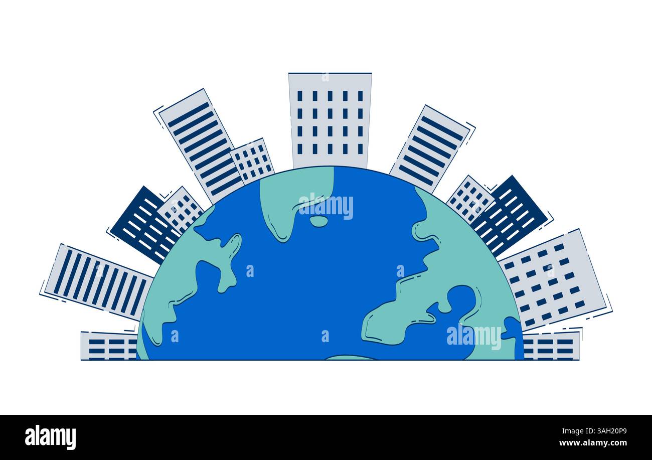 Earth with city skyline half globe 2D doodle object Stock Vector Image ...