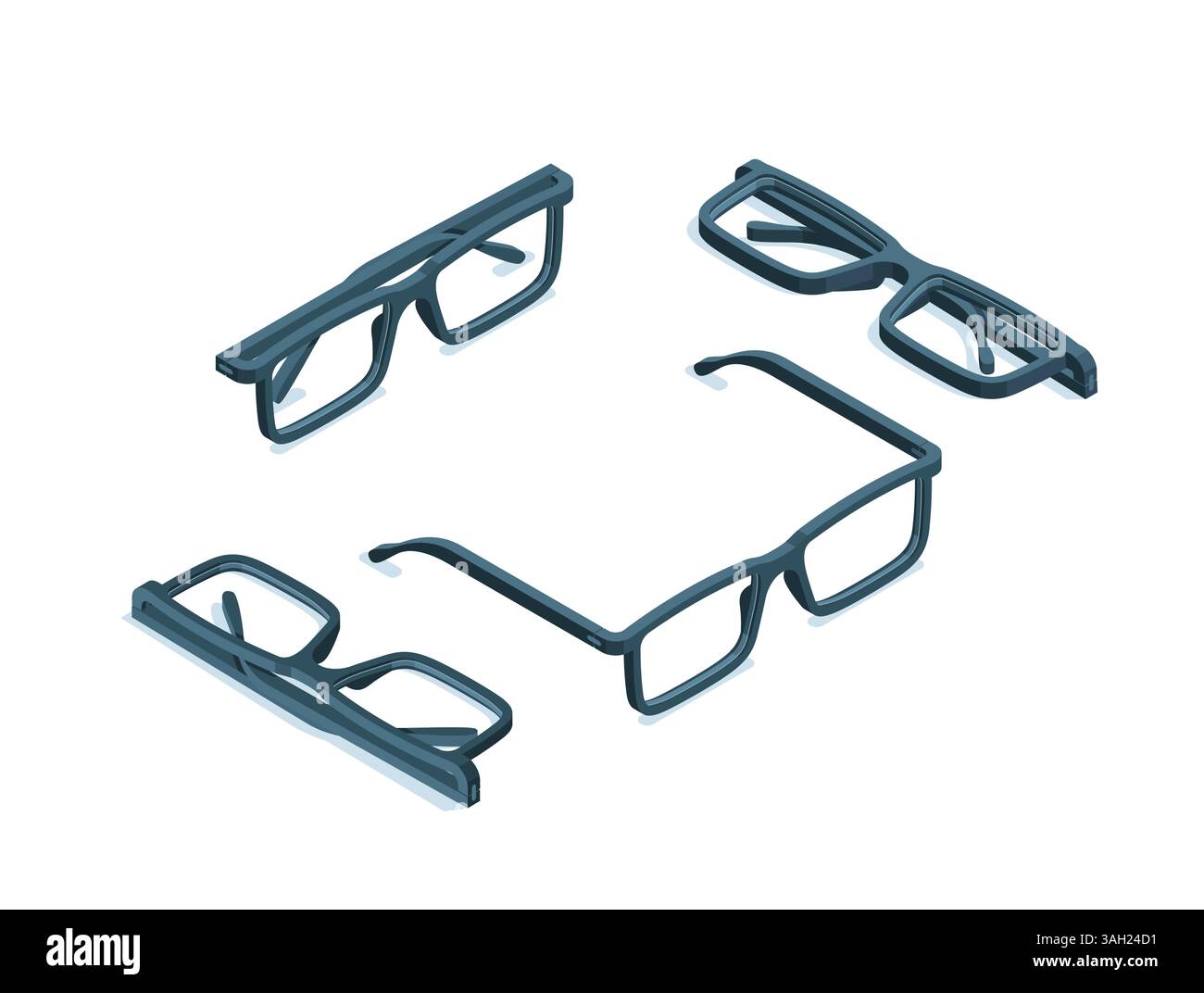 isometric set of glasses in business style, in color on a white ...