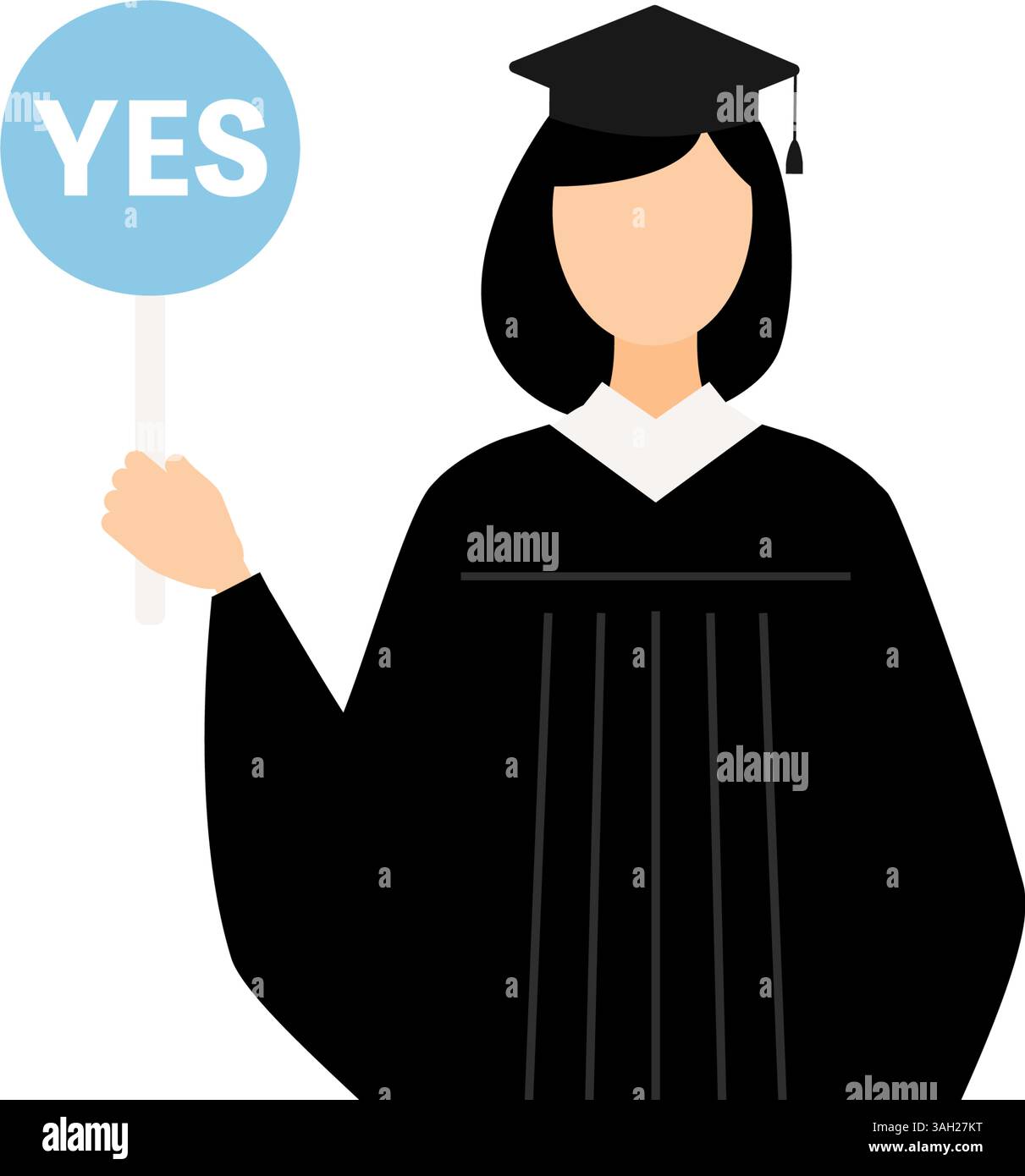 Simple illustration of an asian female graduate in a graduation gown ...