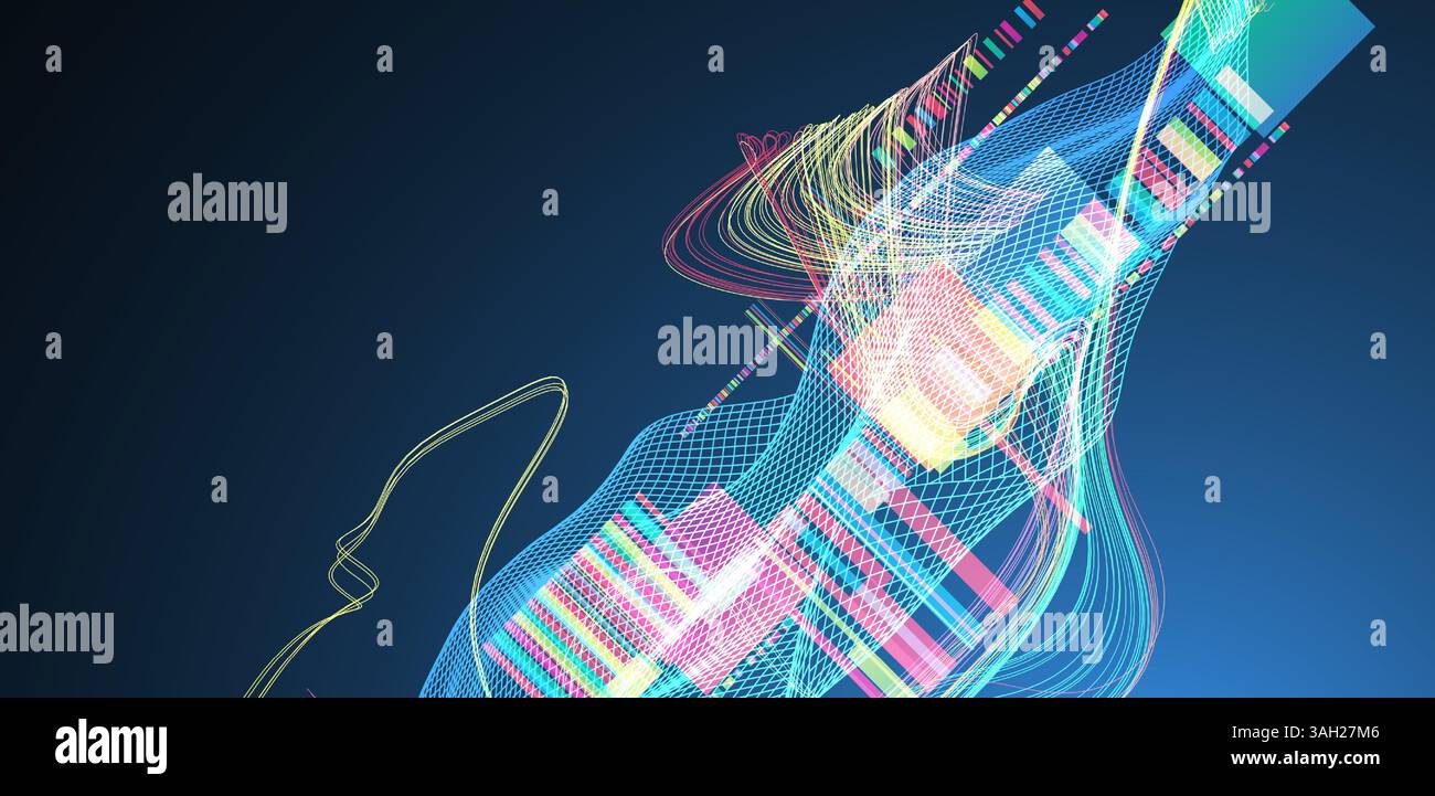 Abstract data waveform background with dynamic lines, grids, and color ...