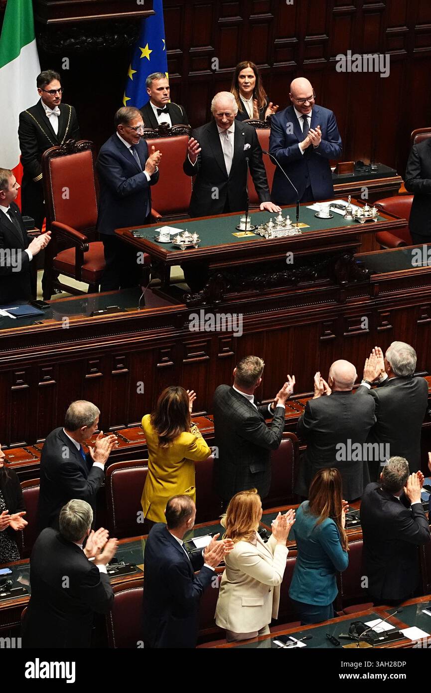 King Charles III delivers a speech to the Italian Parliament in Rome ...
