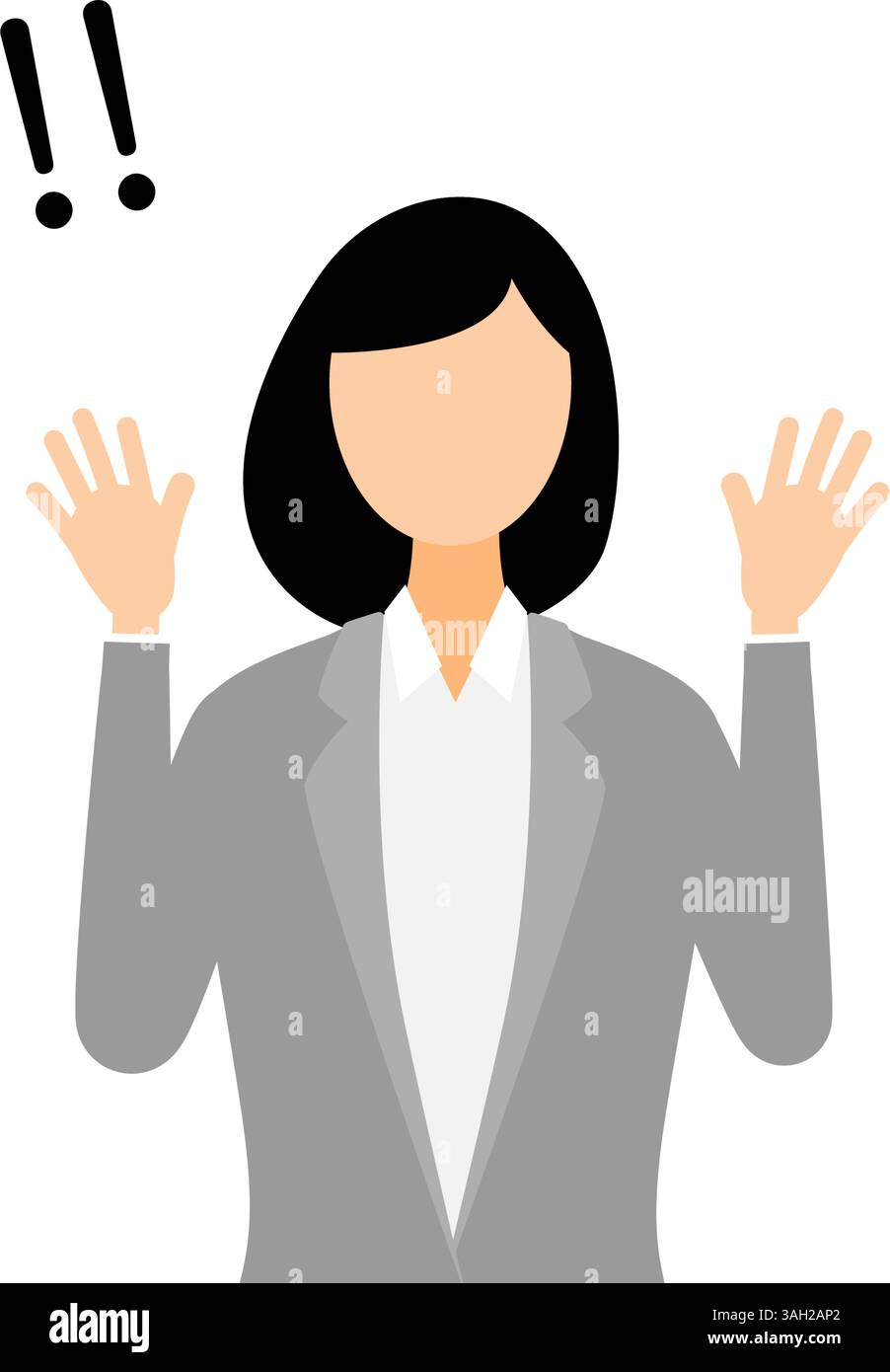 Simple illustration of businesswoman in business suit raising her hand ...