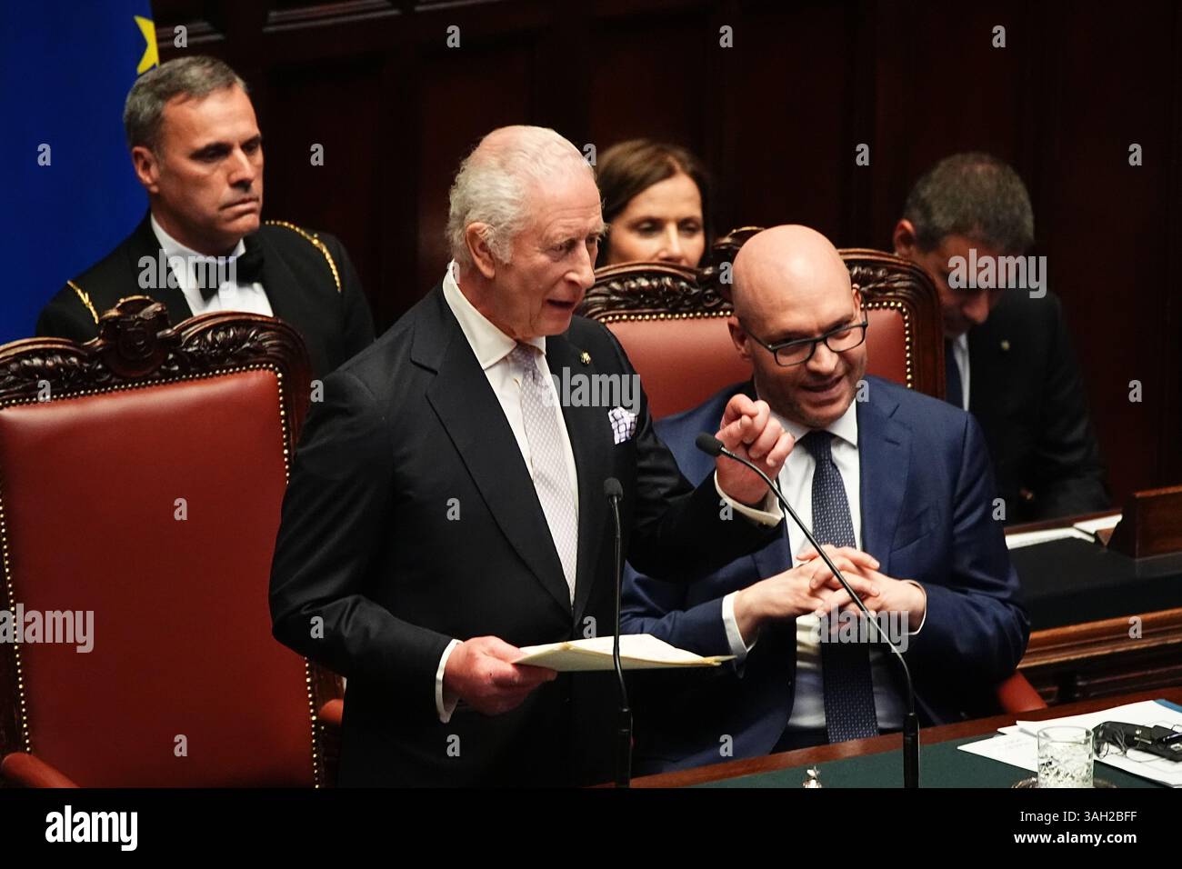 King Charles III delivers a speech to the Italian Parliament in Rome ...