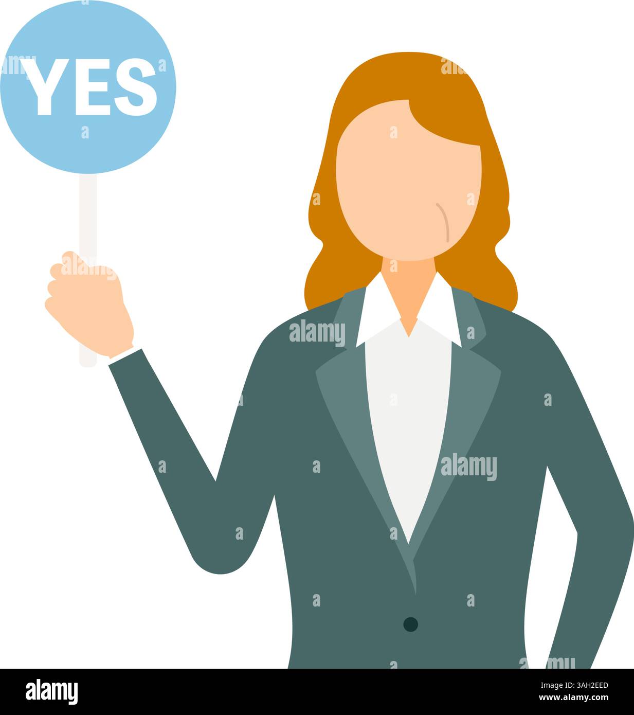 Simple illustration of businesswoman in business suit holding a yes-no ...