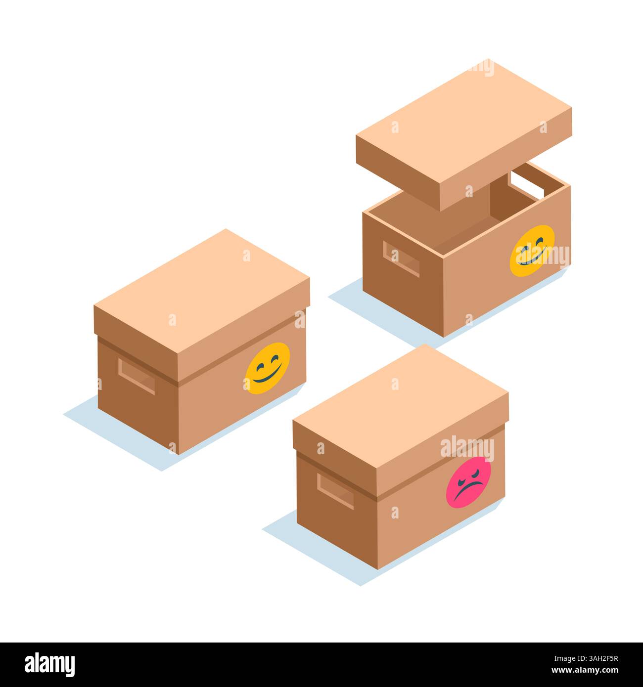 isometric box with a smiley in color on a white background, a box with ...