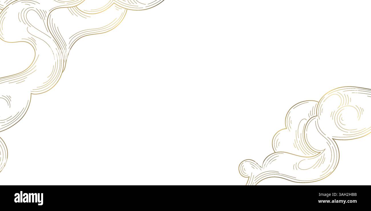 Vector golden line japanese, chinese clouds frame, sky wavy ornament ...