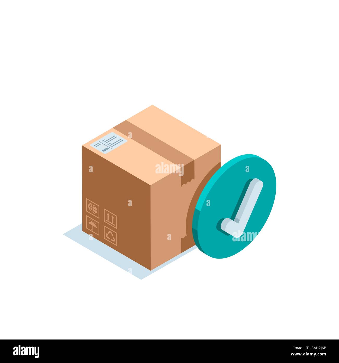 isometric box with check mark in color on white background, successful ...