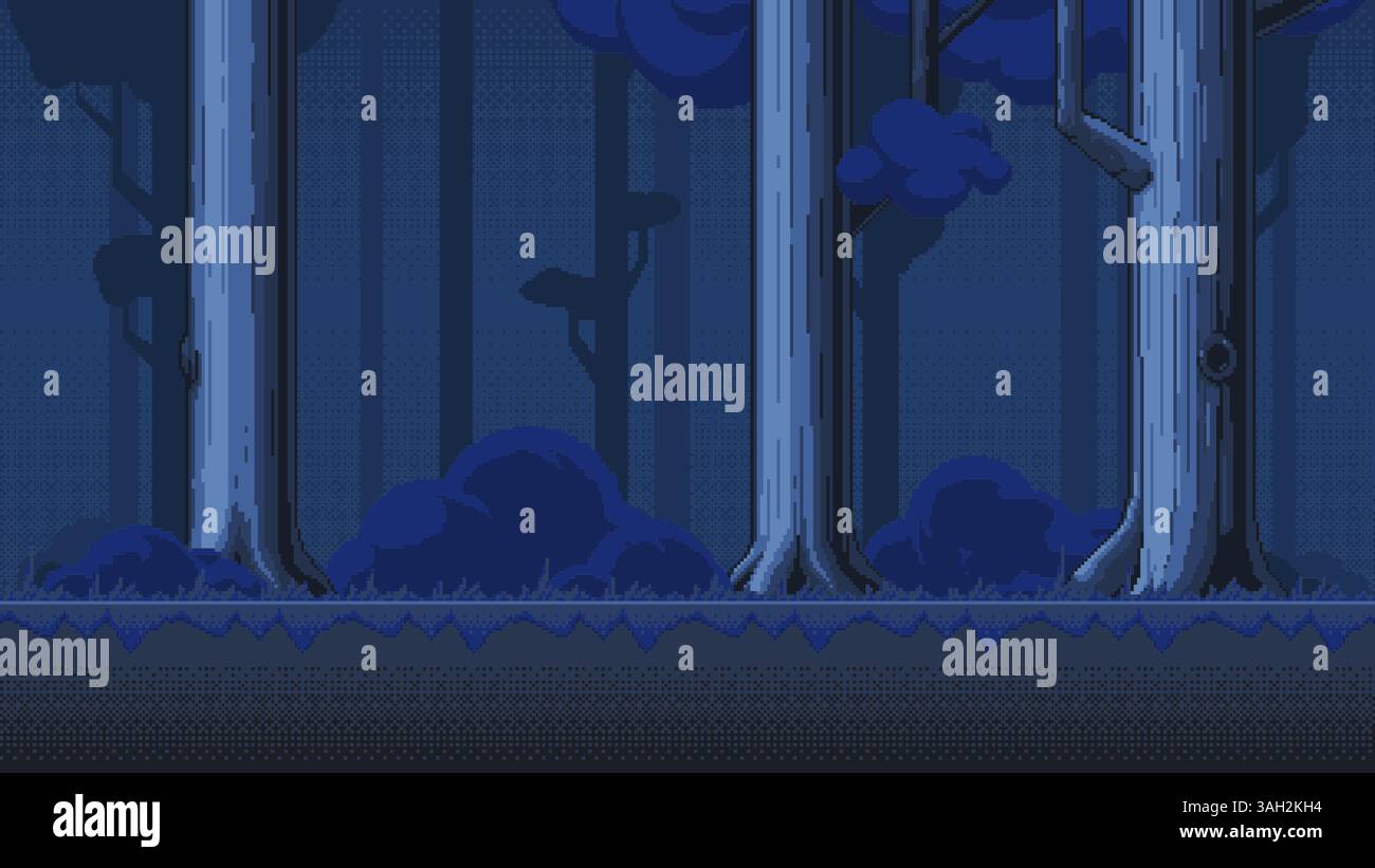 Night forest pixel art. Horizontal seamless pixelated backdrop for 8 ...