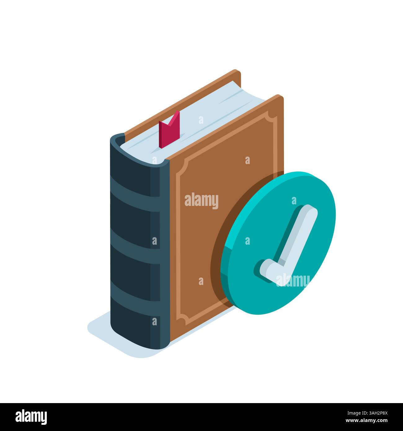 isometric book and checkmark in color on a white background, online ...