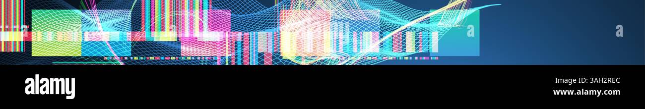 Abstract data waveform background with dynamic lines, grids, and color bars. Vector illustration ...