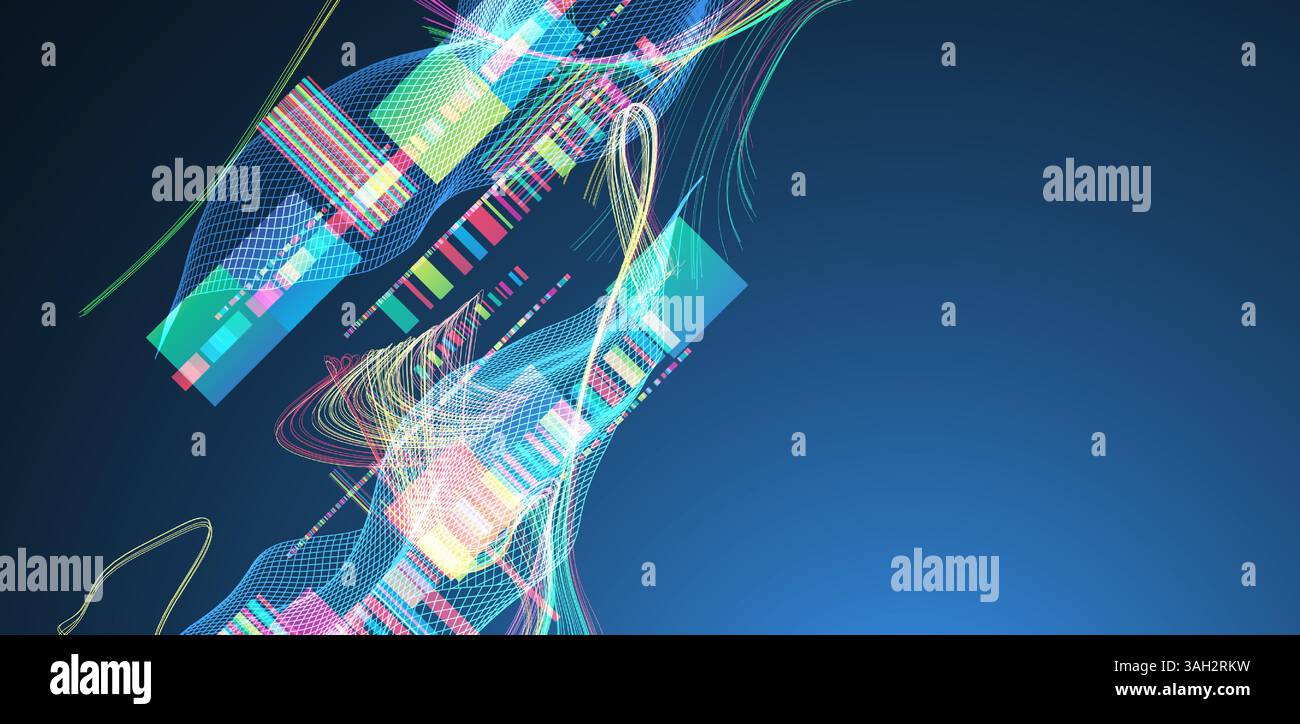 Abstract data waveform background with dynamic lines, grids, and color ...