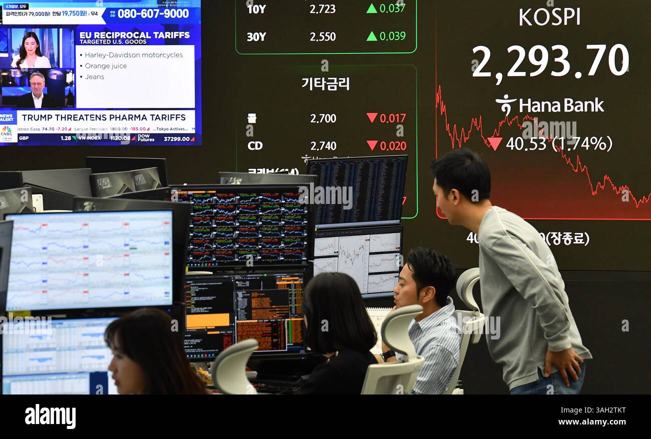 Stock market plummet in South Korea Currency traders work at the ...