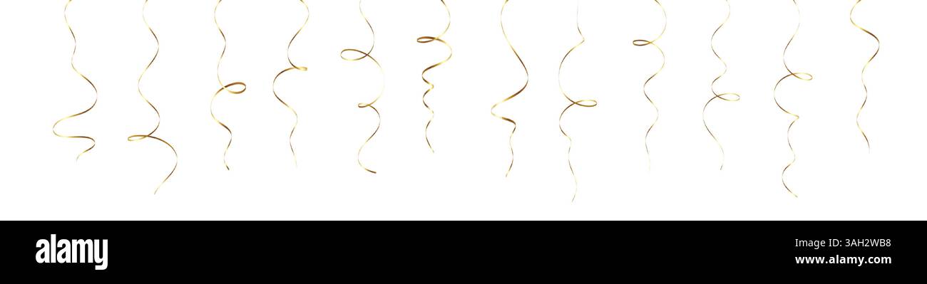 Set of Golden Spiral Ribbon Decorations on White Background. Vector ...