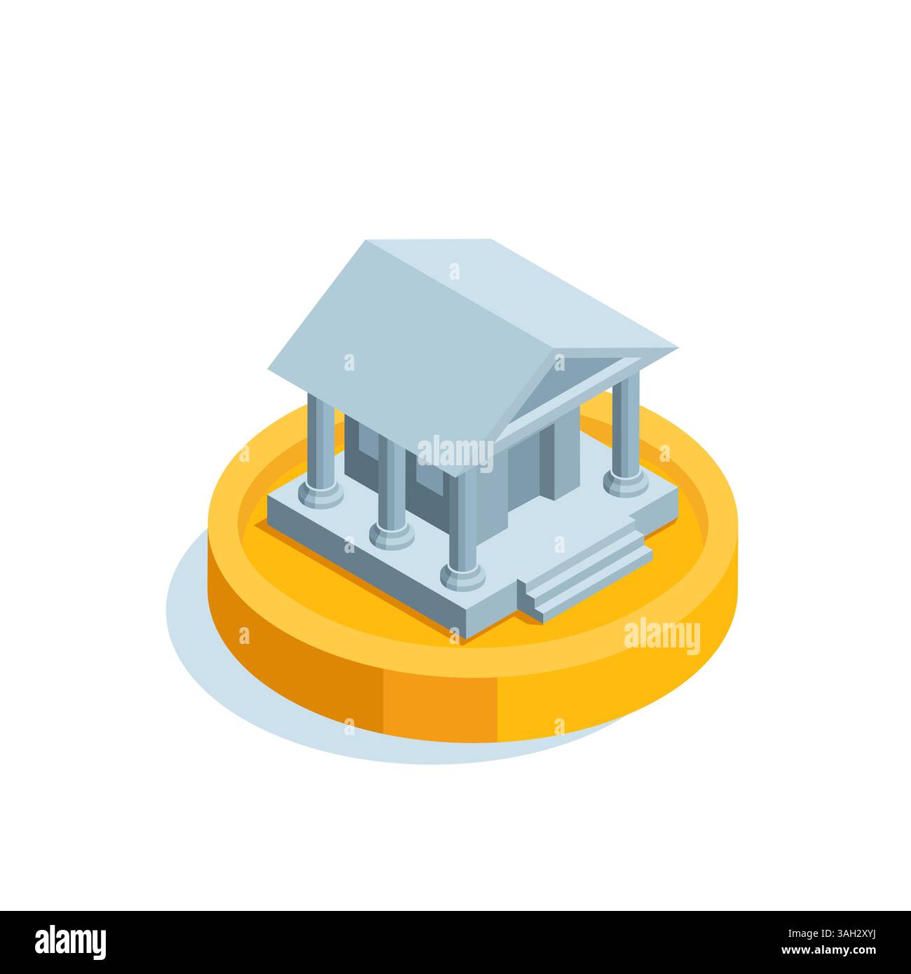 isometric bank on gold coin in color on white background, financial ...