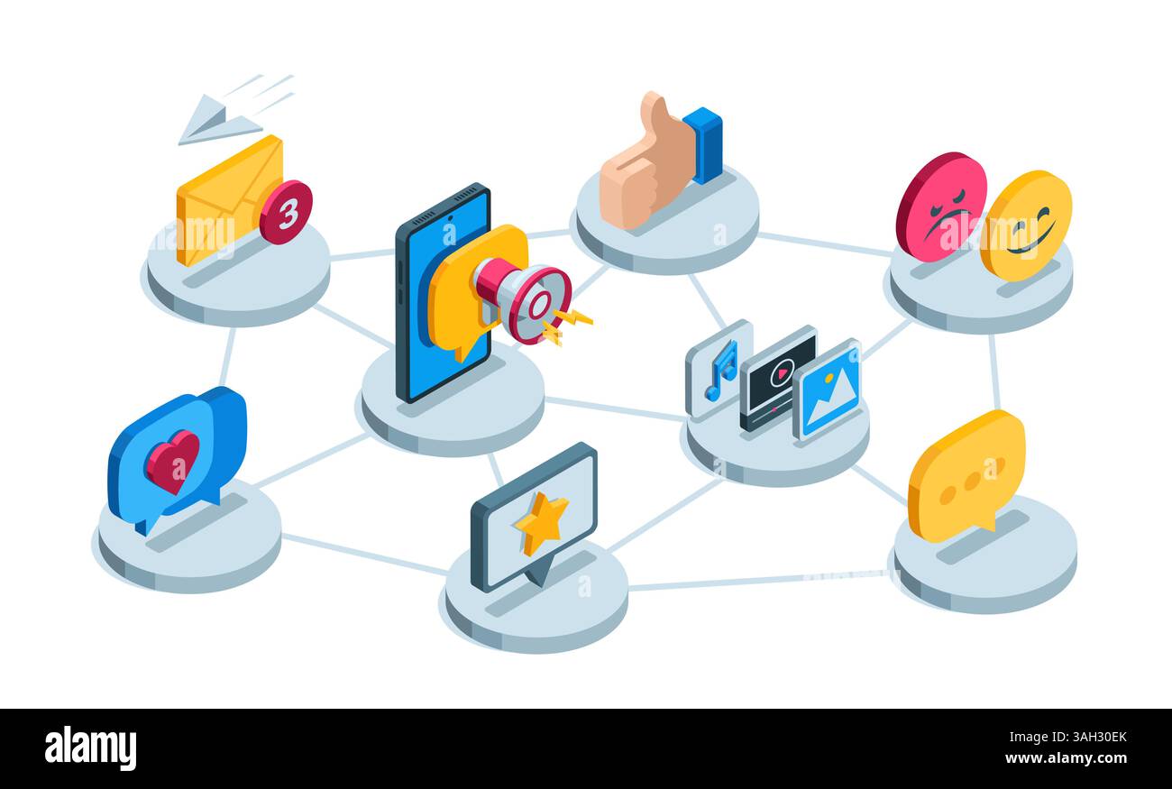 isometric concept and set of icons on the topic of messages and ...