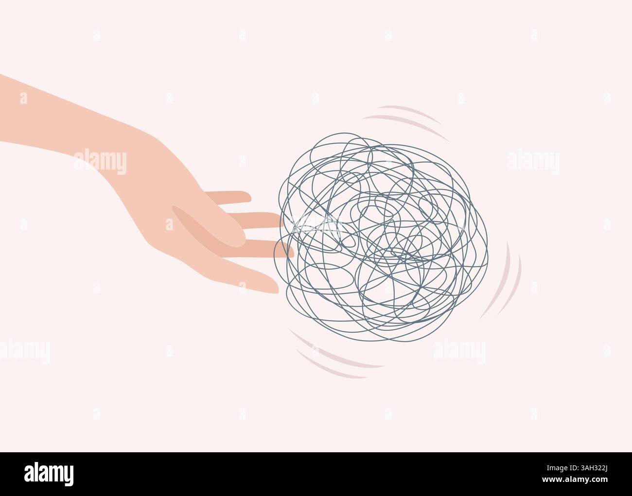 Tangled ball of thread rolling down from hand. Flat vector illustration ...