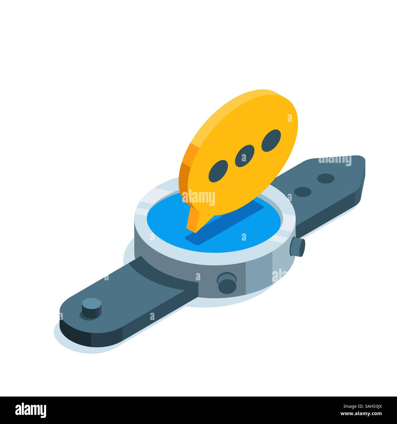 isometric text bubble icon on the screen of a smartwatch in color on ...
