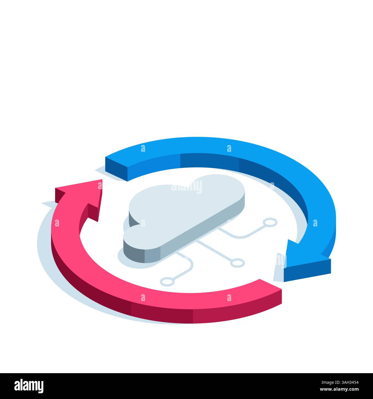 isometric arrows in a circle and a cloud, in color on a white ...