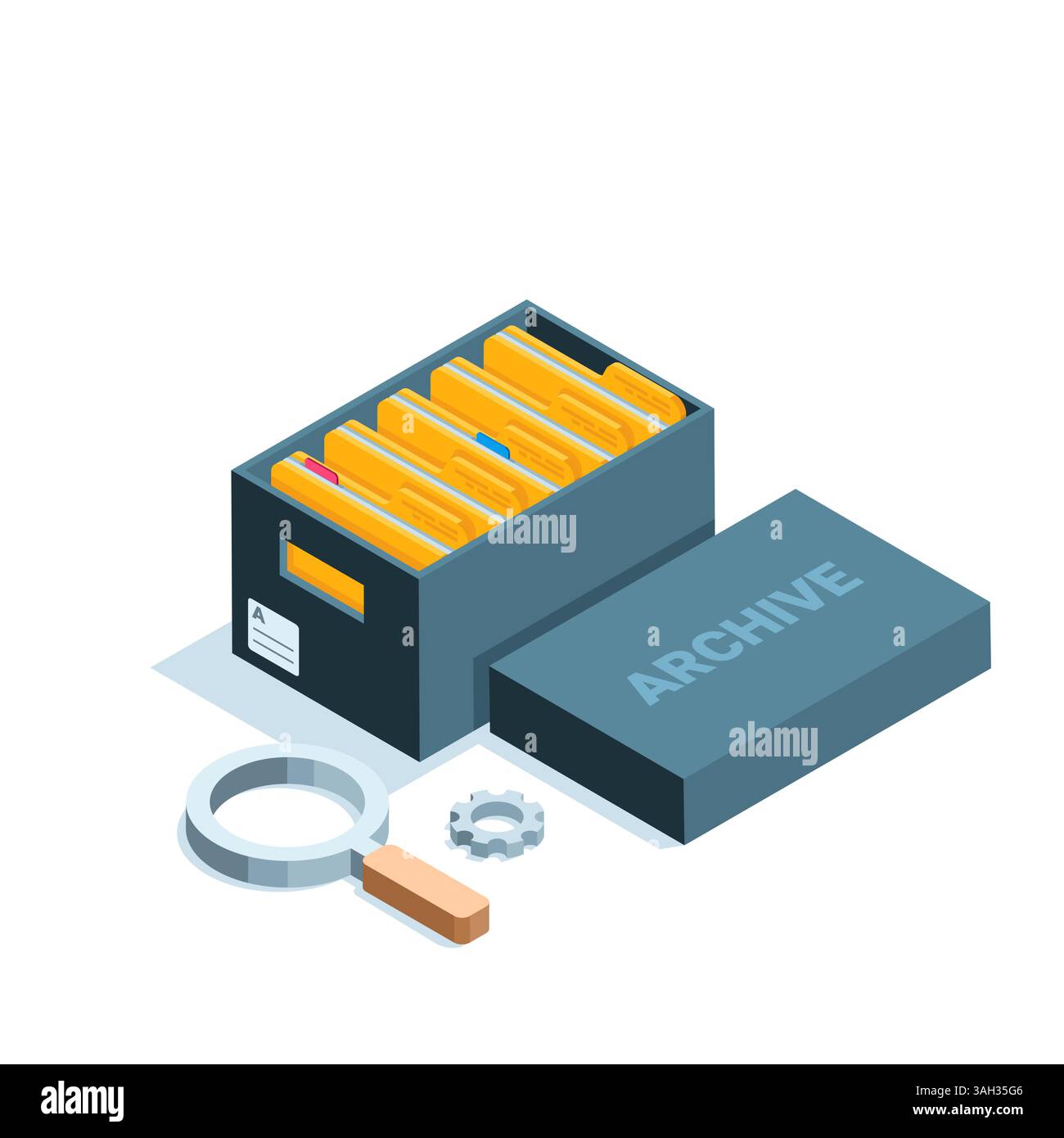 isometric archive box with folders in color on white background ...