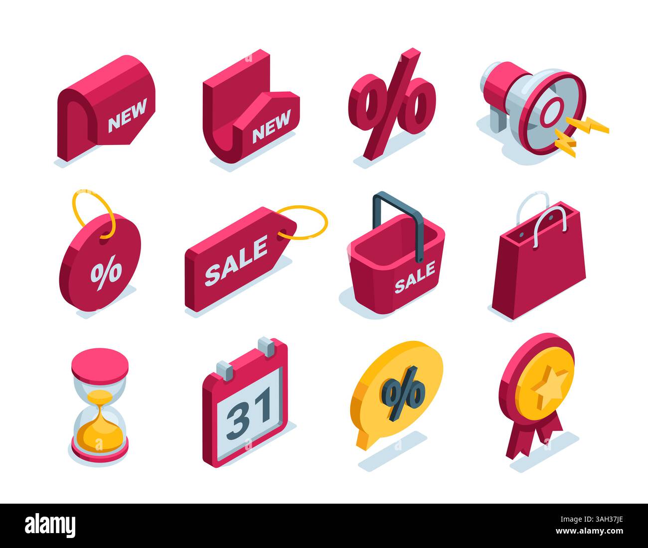 isometric set of icons on the theme of sale in color on a white ...