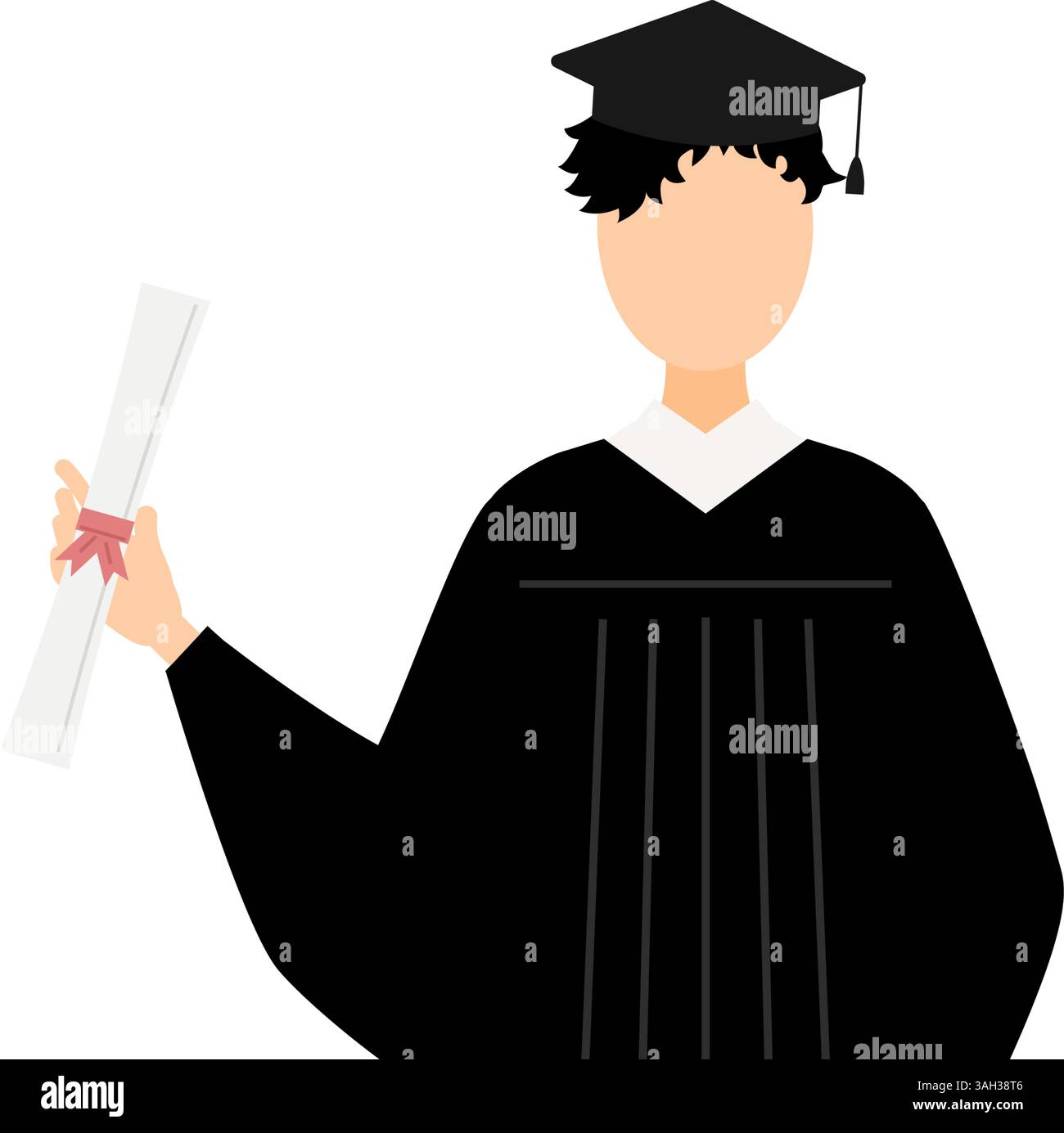 Simple illustration of an asian male graduates in graduation gowns and ...