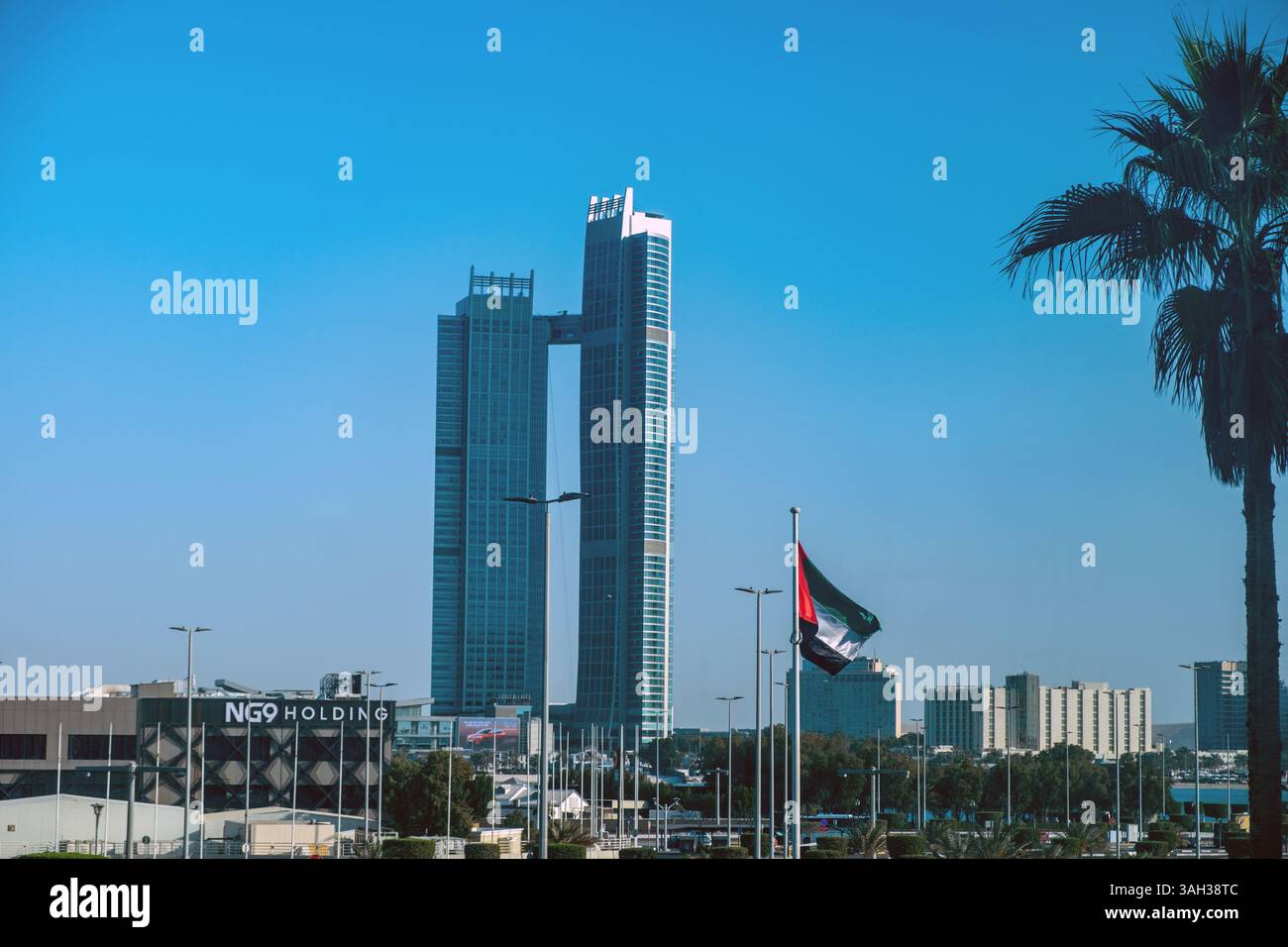March 22, 2025. United Arab Emirates. Abu Dhabi. UAE flag waving ...