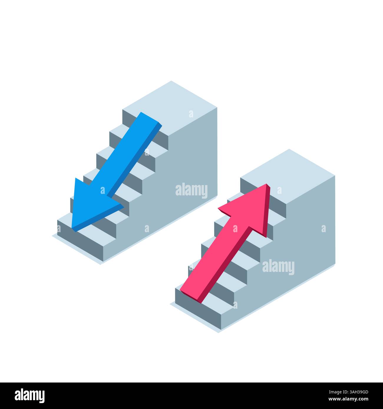 isometric steps and arrows up and down in color on a white background ...