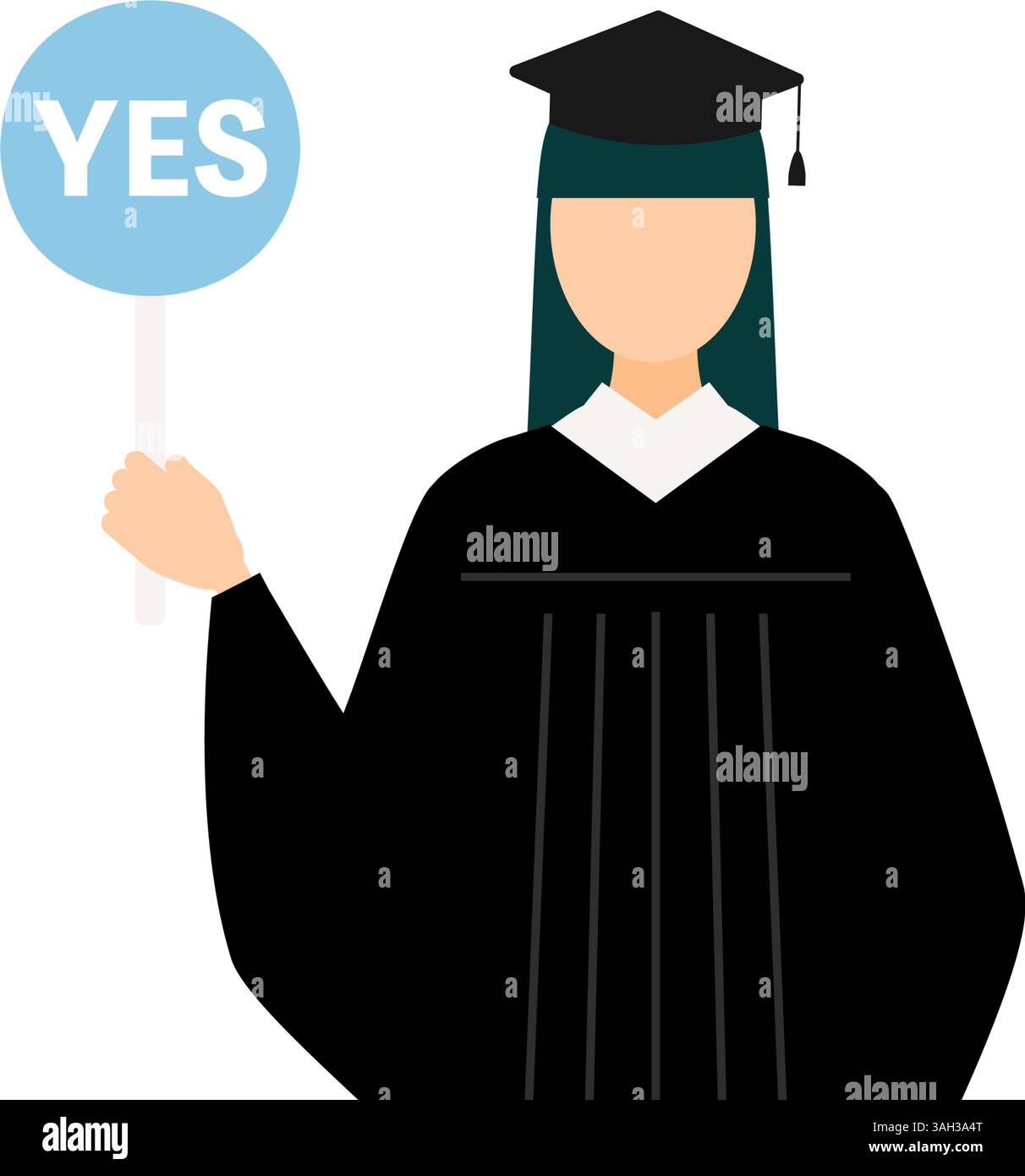 Simple illustration of an asian female graduate in a graduation gown ...