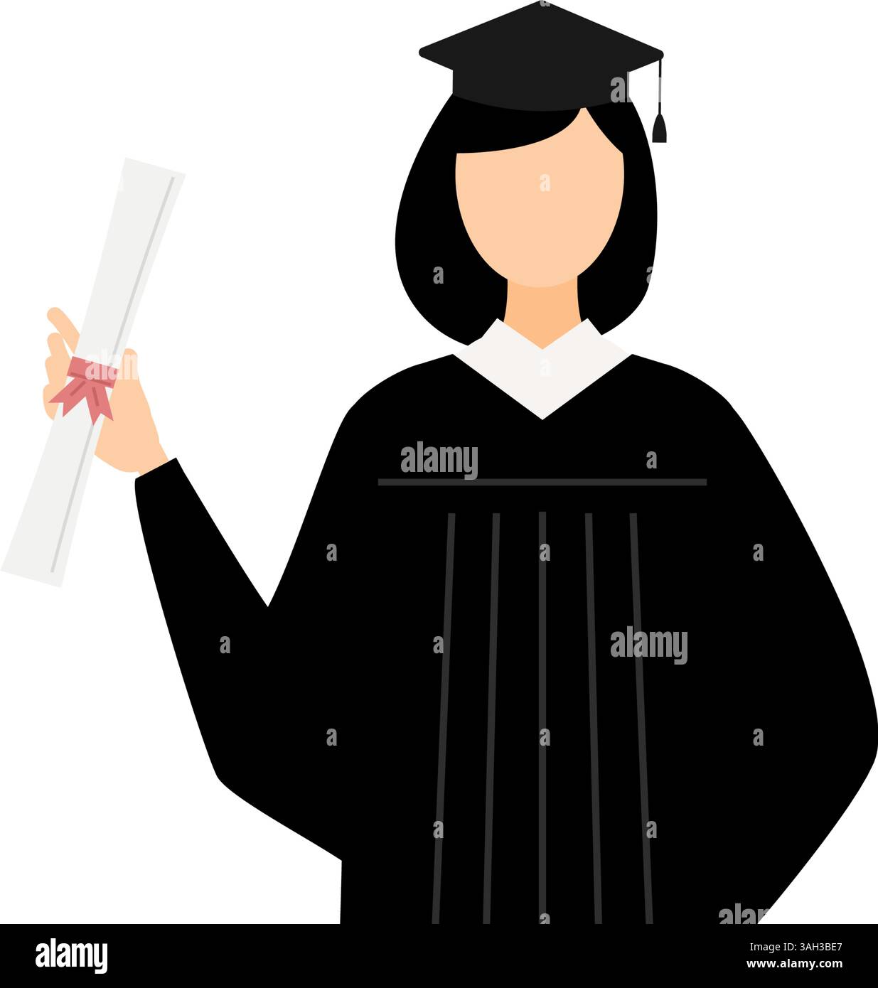Simple illustration of an asian female graduates in graduation gowns ...