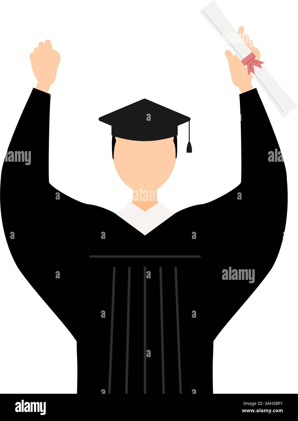 Simple illustration of an asian male graduates in graduation gowns and ...