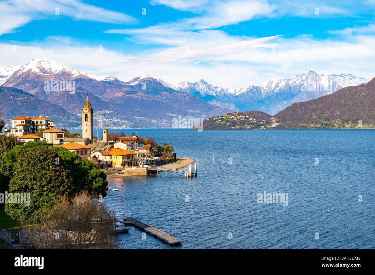 Panorama of Lake Como towards the north, with the town of Cremia and ...