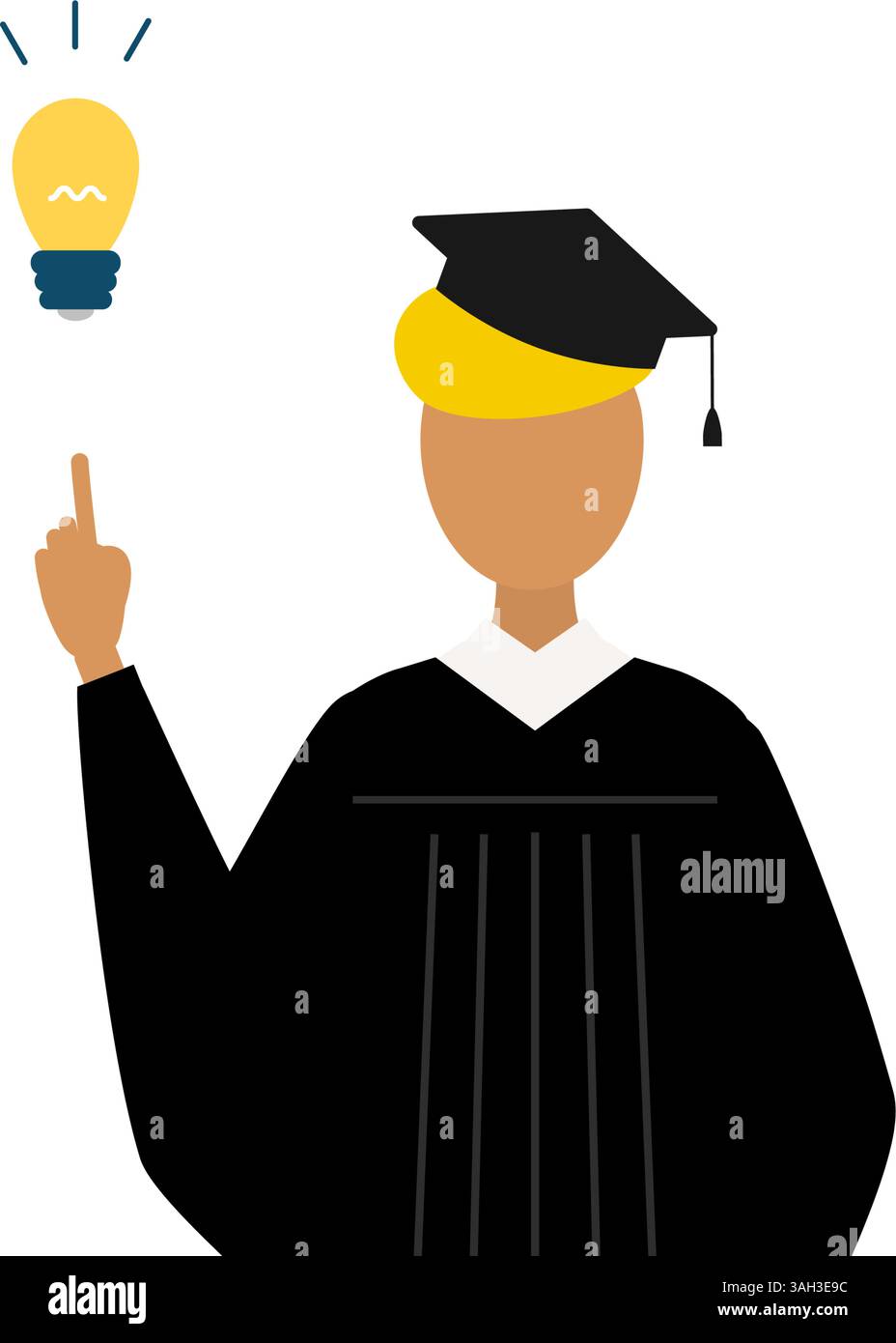 Simple illustration of a black male graduates in graduation gowns and ...